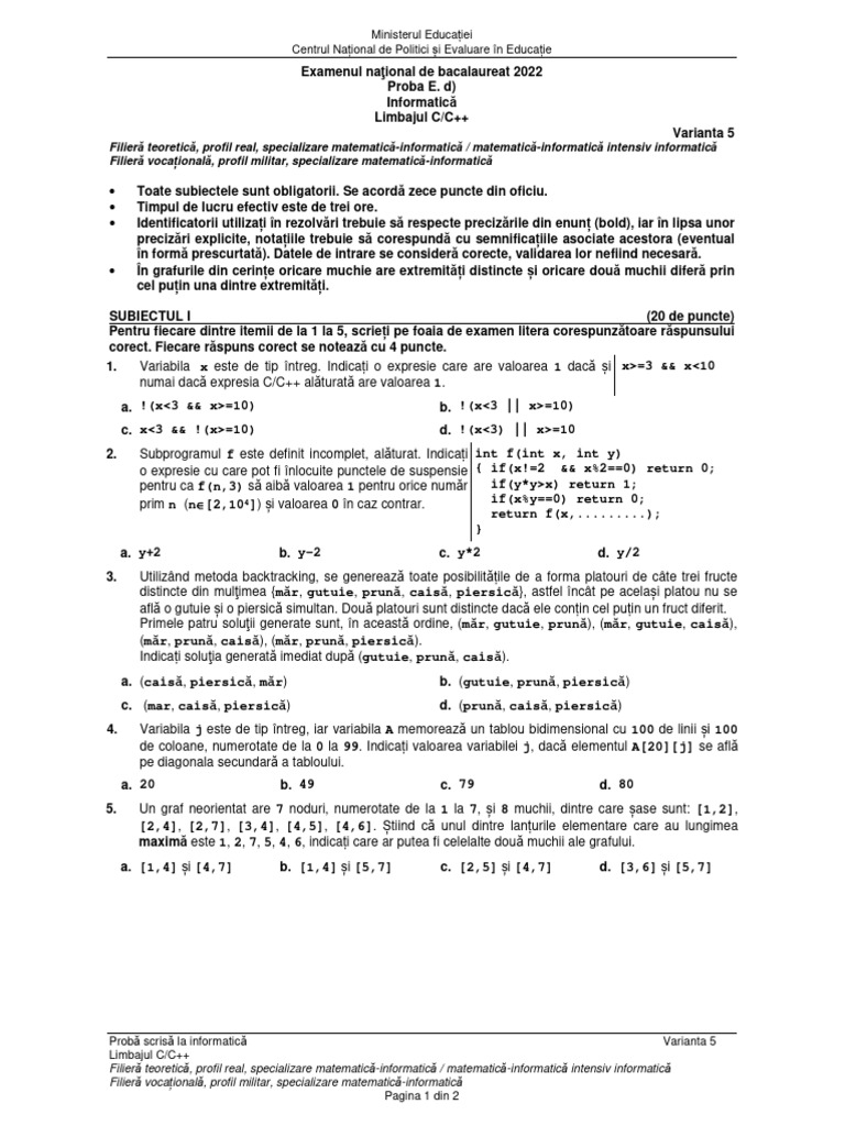 Subiecte Mate Info 2023 | PDF