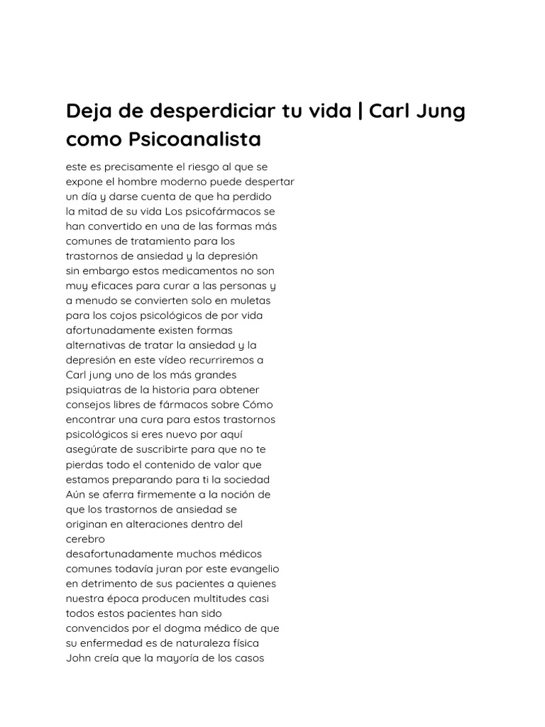1 Deja de Desperdiciar Tu Vida Carl Jung Como Psicoanalista | PDF ... 1 Deja de Desperdiciar Tu Vida Carl Jung Como Psicoanalista | PDF ...