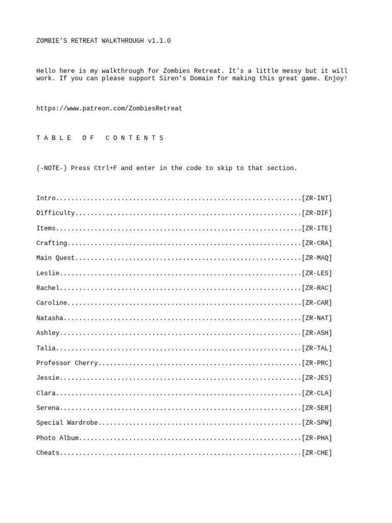 ZOMBIES RETREAT WALKTHROUGH v1.1.0 | PDF | Foods