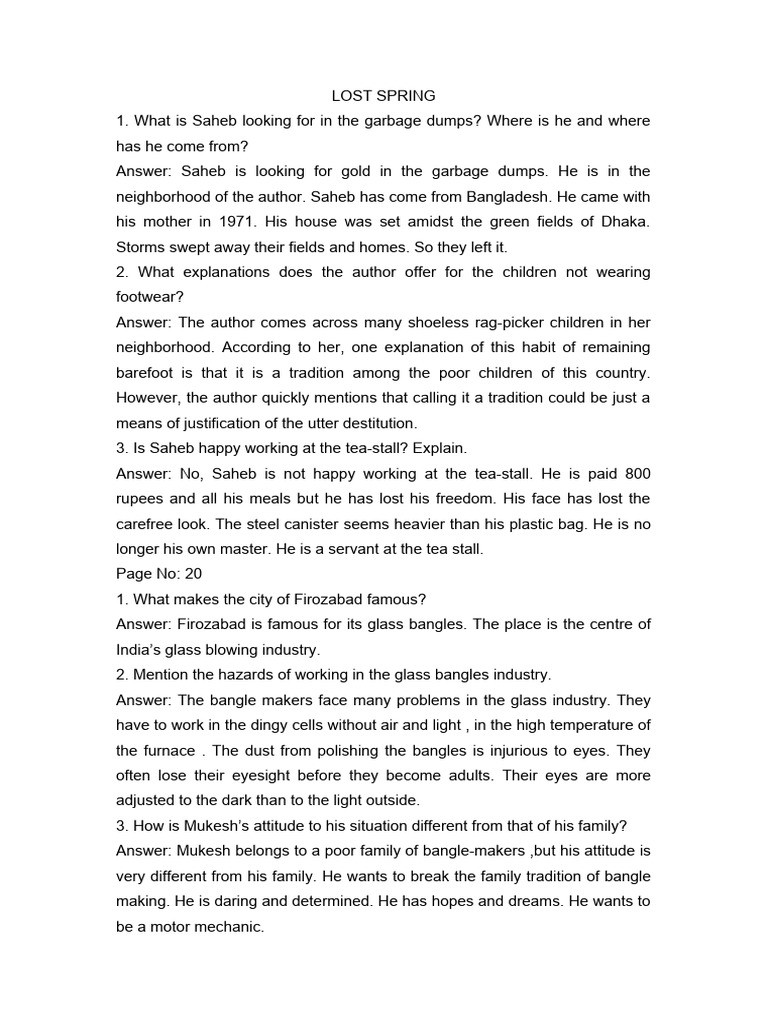 Lost Spring - Notes | PDF | Career & Growth | Home & Garden