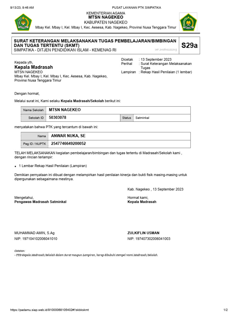 Anwar Nuka SKMT Penilaian Semester 1 Revisi 2023 2024 | PDF