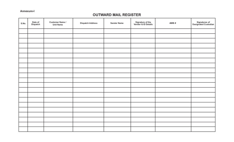 Annexure I Register Format For Outward Mail | PDF | Law | Technology ...