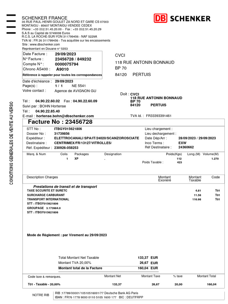 DX230912843 | PDF | Facture | Transport
