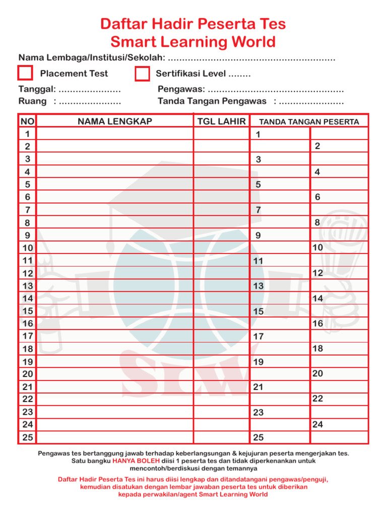 Daftar Hadir Peserta Ujian | PDF