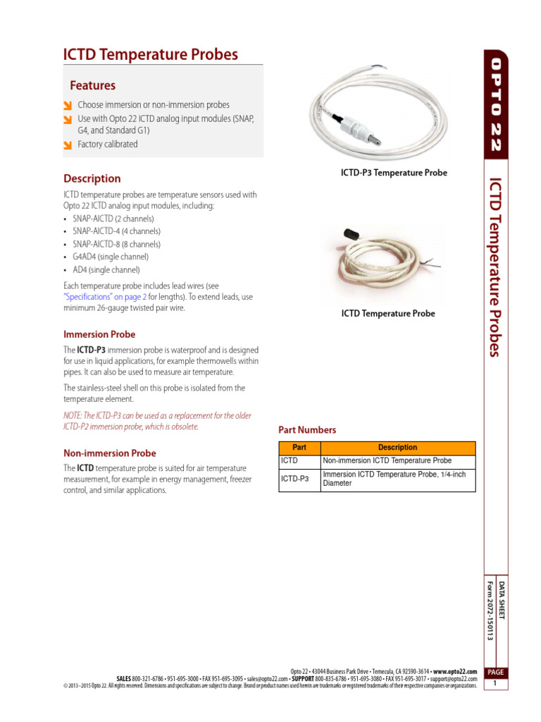 Sonda Temperatura ICTD 2072 ICTD Temperature Probes Data Sheet | PDF ...