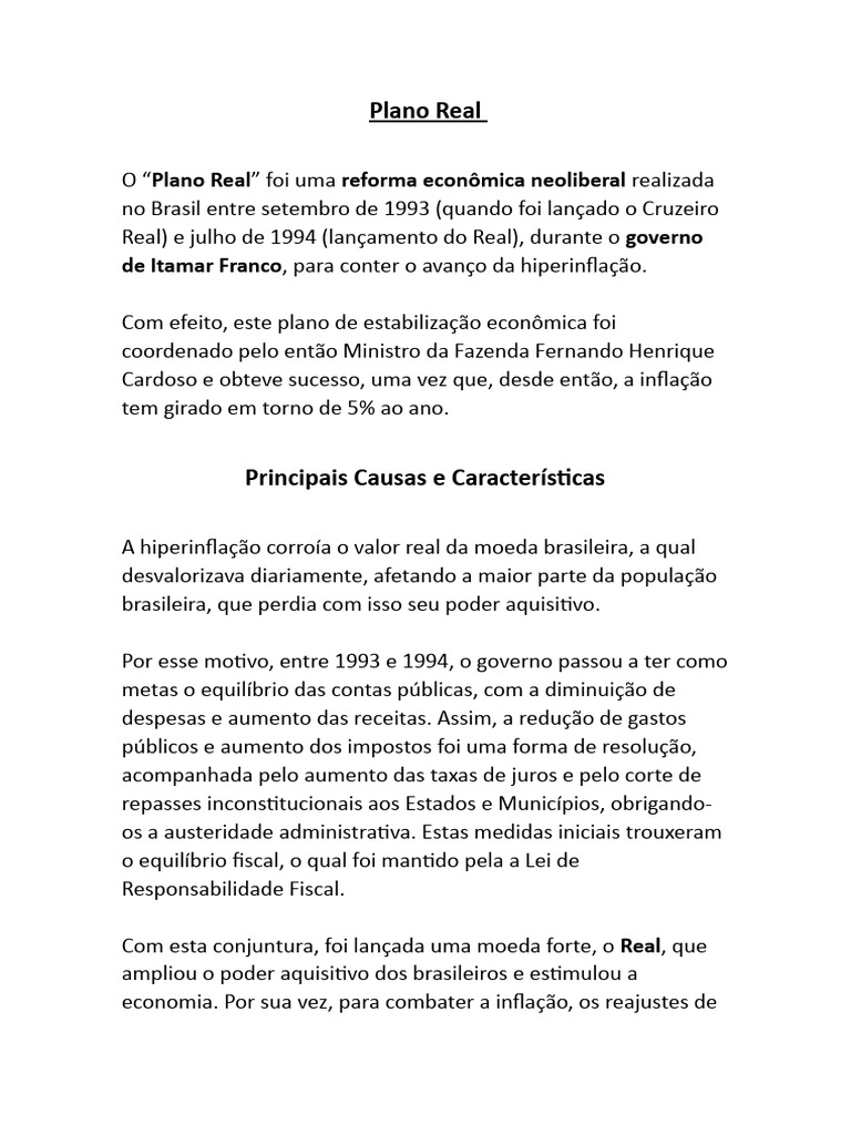 Plano Real | PDF | Inflação | Economias