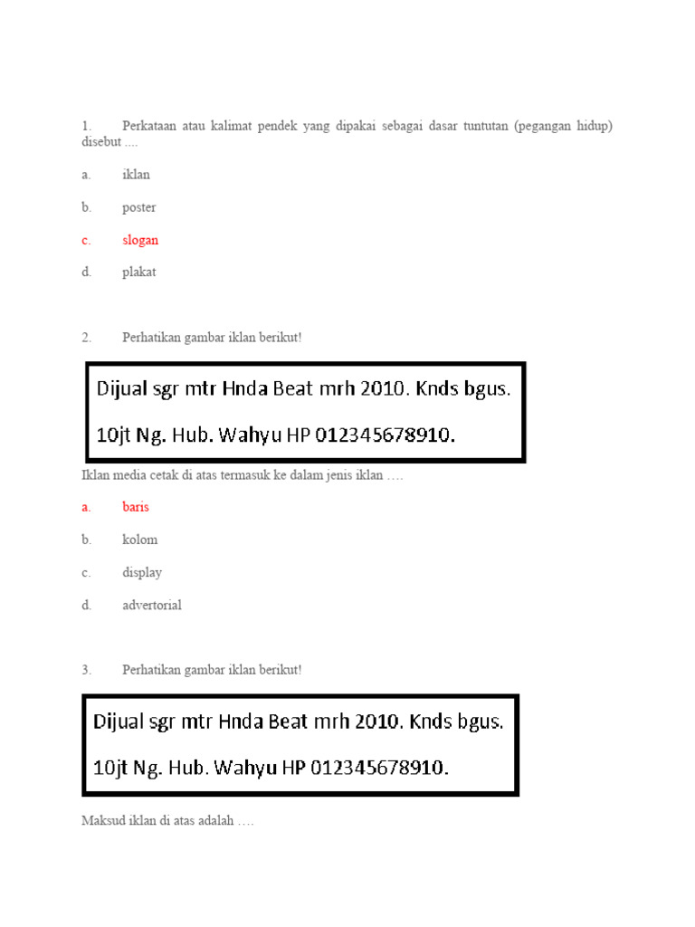 Soal Iklan, Slogan Dan Poster 25 Soal Kunjaw | PDF
