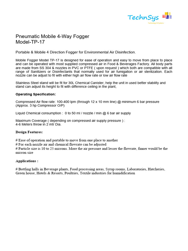 Portable Compressed Air Fogger TP-17 | PDF | Technology & Engineering