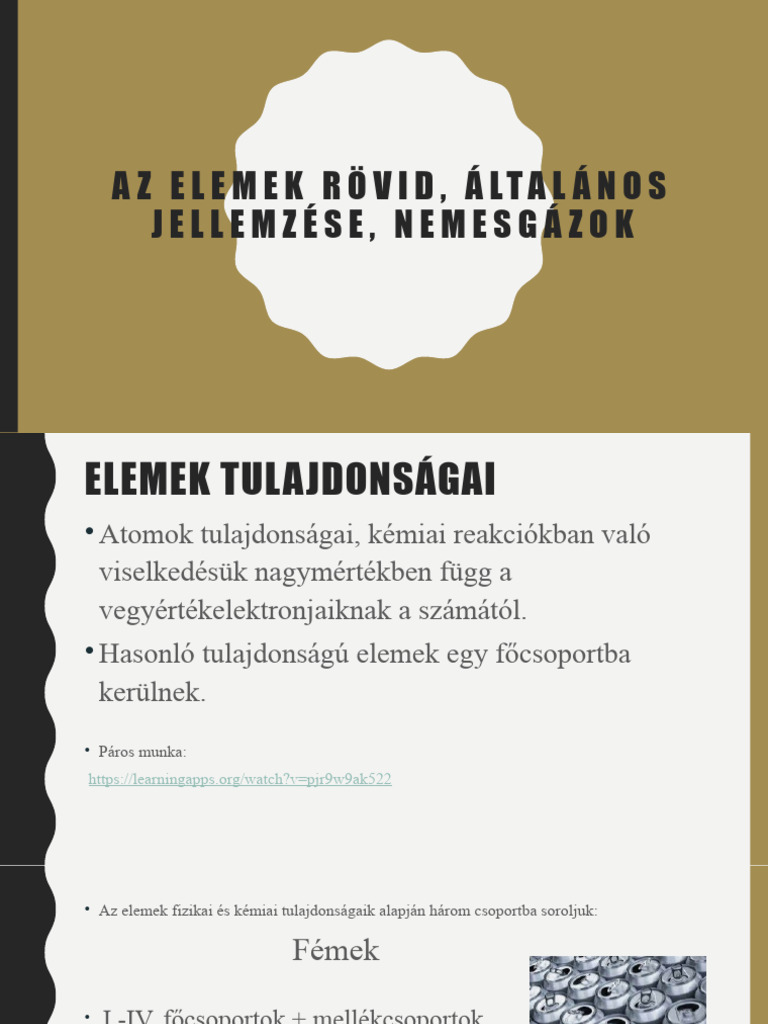 Az Elemek Rövid, Általános Jellemzése, Nemesgázok | PDF