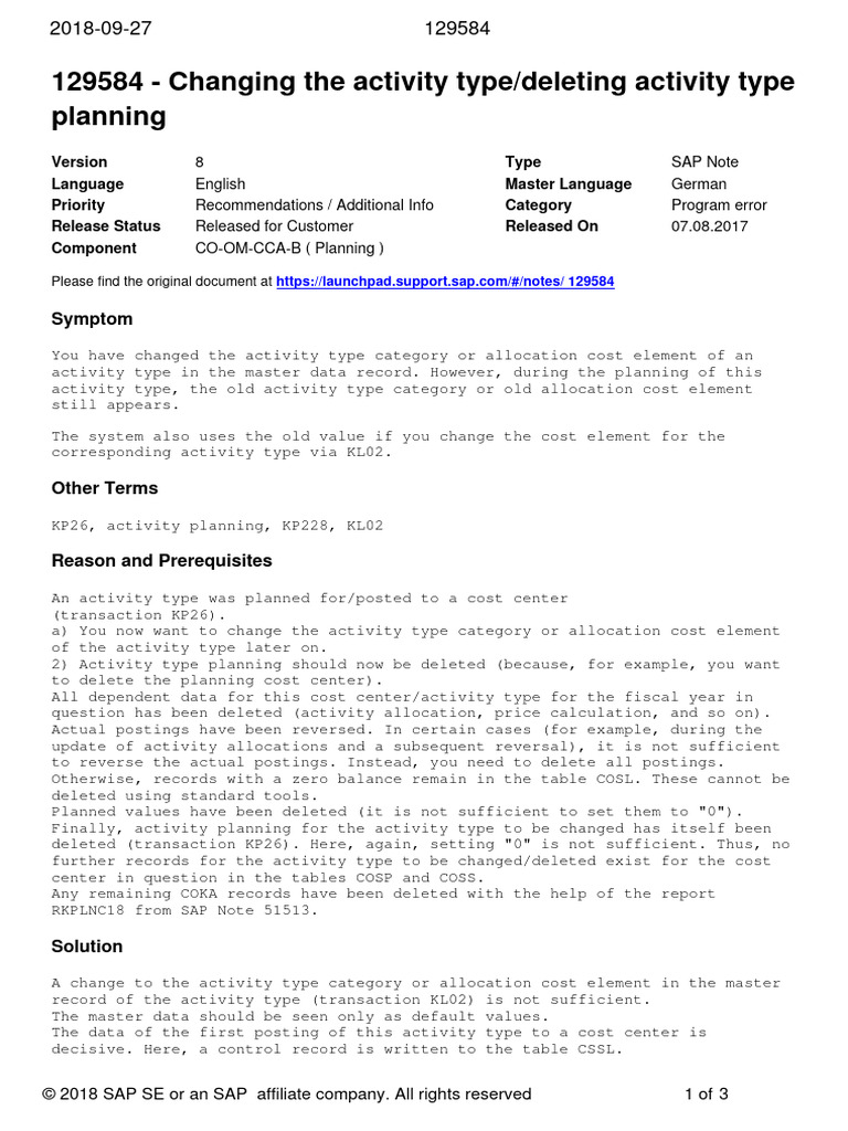 SAP Note - Change Cost Element 43 | PDF | Cost | Computer Engineering