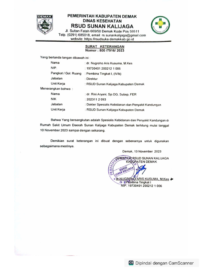 Surat Keterangan DR Rini RSUD | PDF
