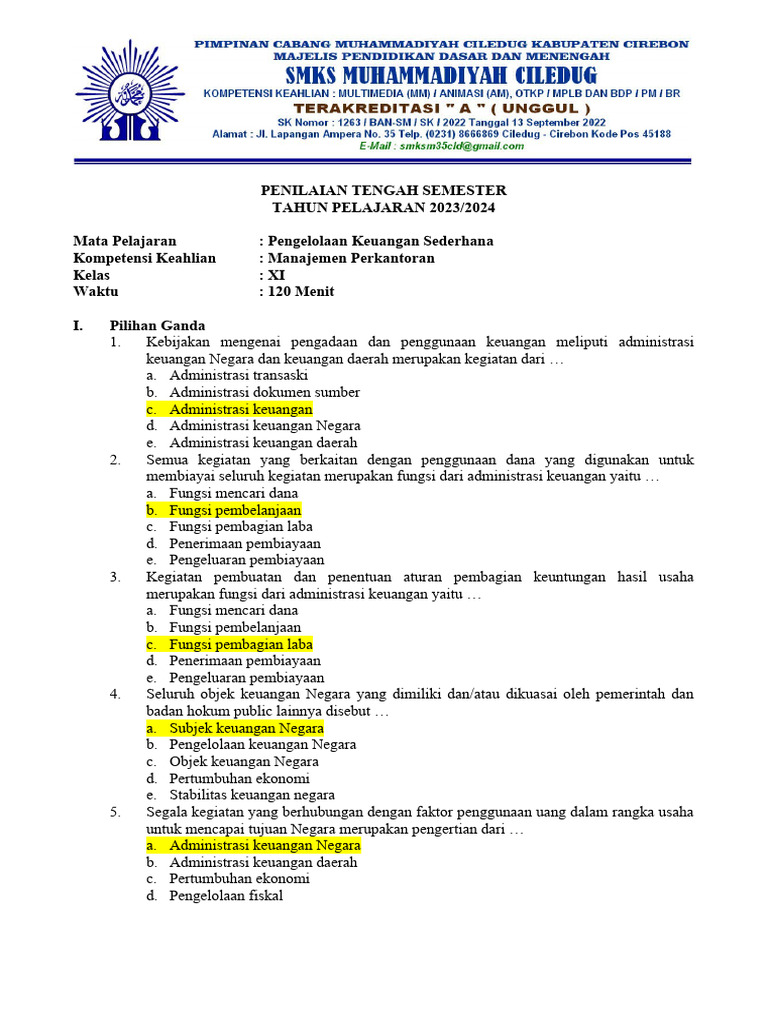 Pengelolaan Keuangan Xi Soal PTS | PDF