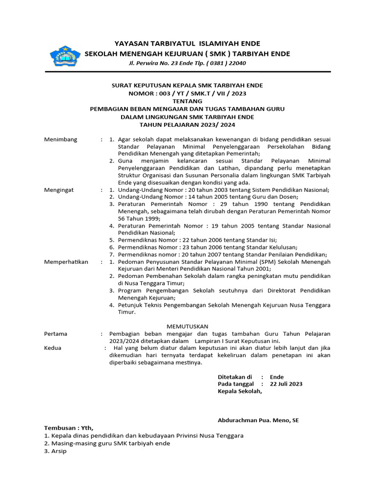 SK Beban Mengajar 2023 | PDF