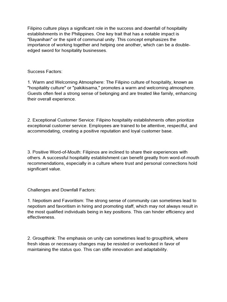 Filipino Culture's Impact on Hospitality | PDF | Communication ...