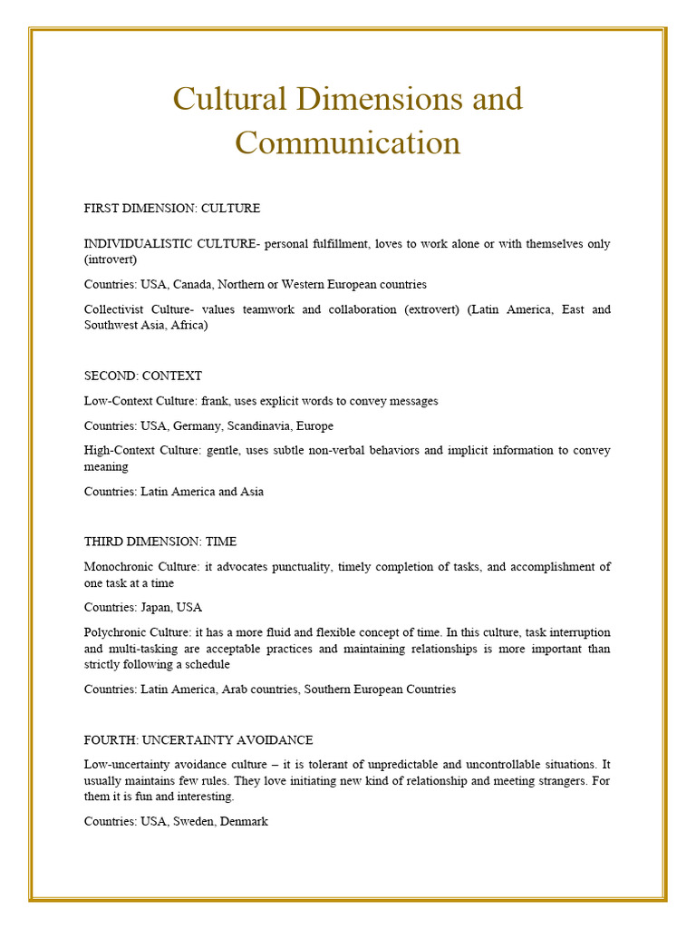 Cultural Dimensions and Communication - GEC5 - NOTES | PDF ...