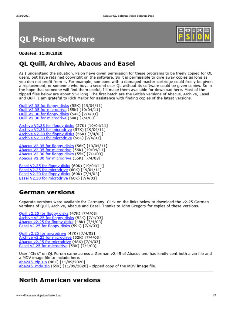 Sinclair QLPsion Software | Download Free PDF | Zip (File Format) | Computer Program