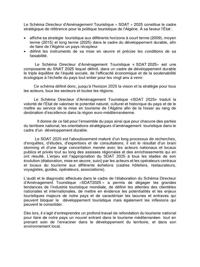 SDAT 2025 : Stratégie Touristique Algérienne | PDF | Tourisme ...