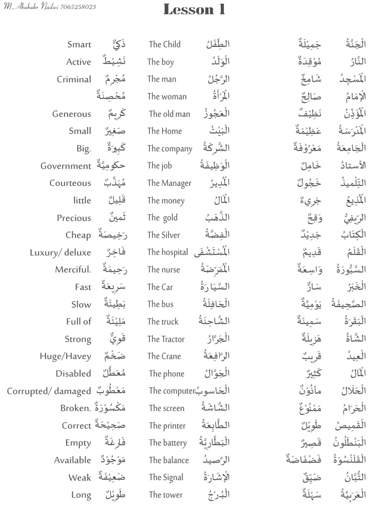 Learn Arabic , Lesson1 full page | PDF