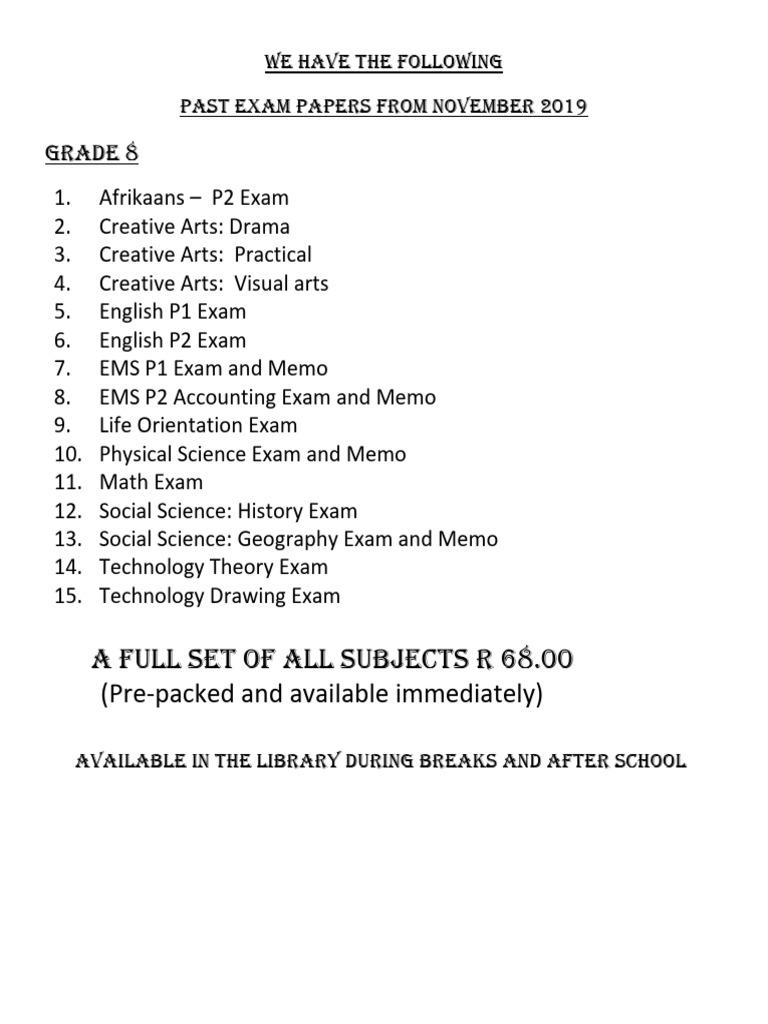 Grade 8 Past Exam Papers November 2019 | PDF | Cognition | Science