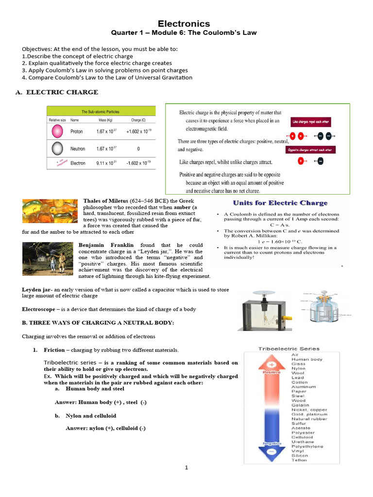 Electronics Quarter 1 Module 6 | PDF | Electric Charge | Electrical ...