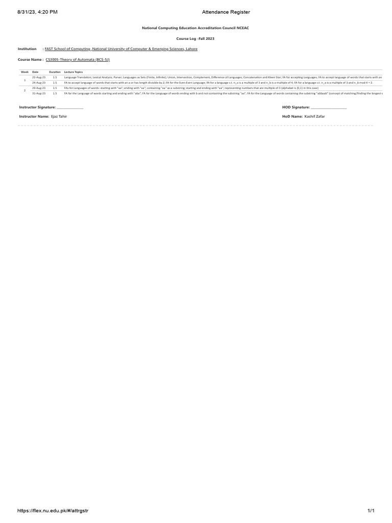 Automata Course Log Till Aug 31 2023 | PDF | Computer Science | Linguistics