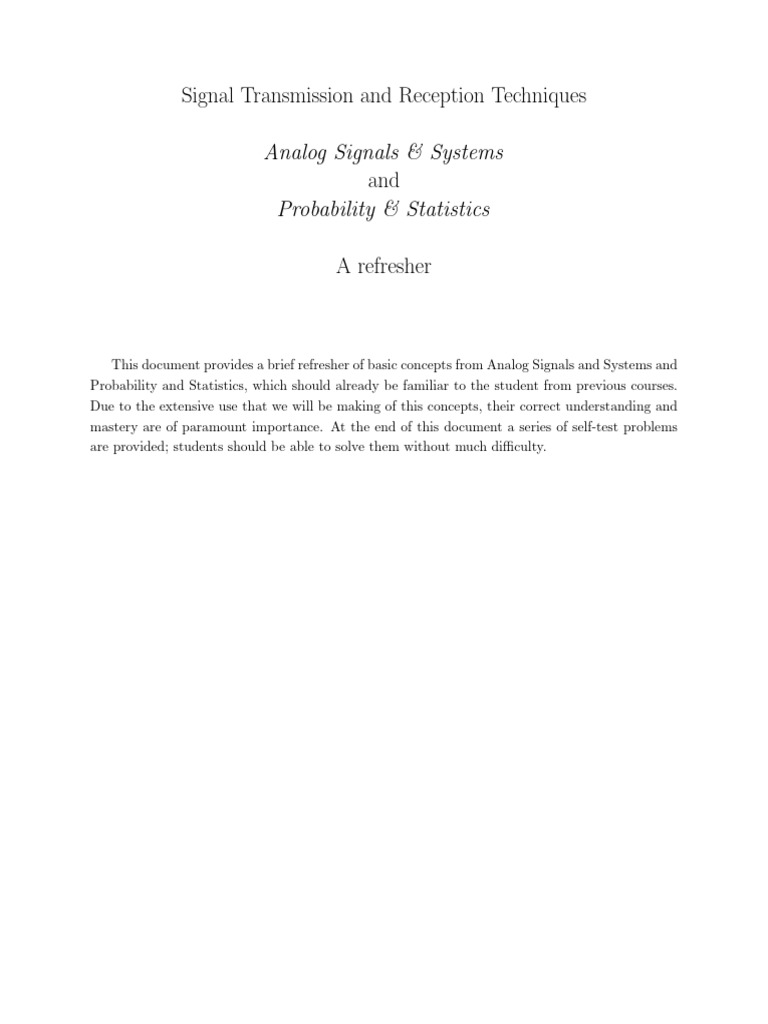 Refresher SignalsStatistics | PDF | Applied Mathematics | Signal Processing