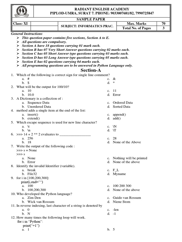 Mid Term Sample Pdf Python Programming Language Computer Programming