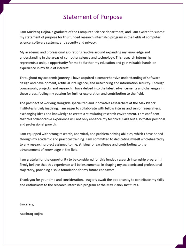 Statement of Purpose | PDF