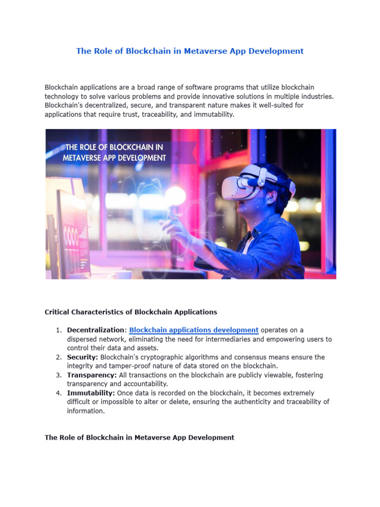 The Role of Blockchain in Metaverse App Development | PDF | Virtual Reality | Augmented Reality