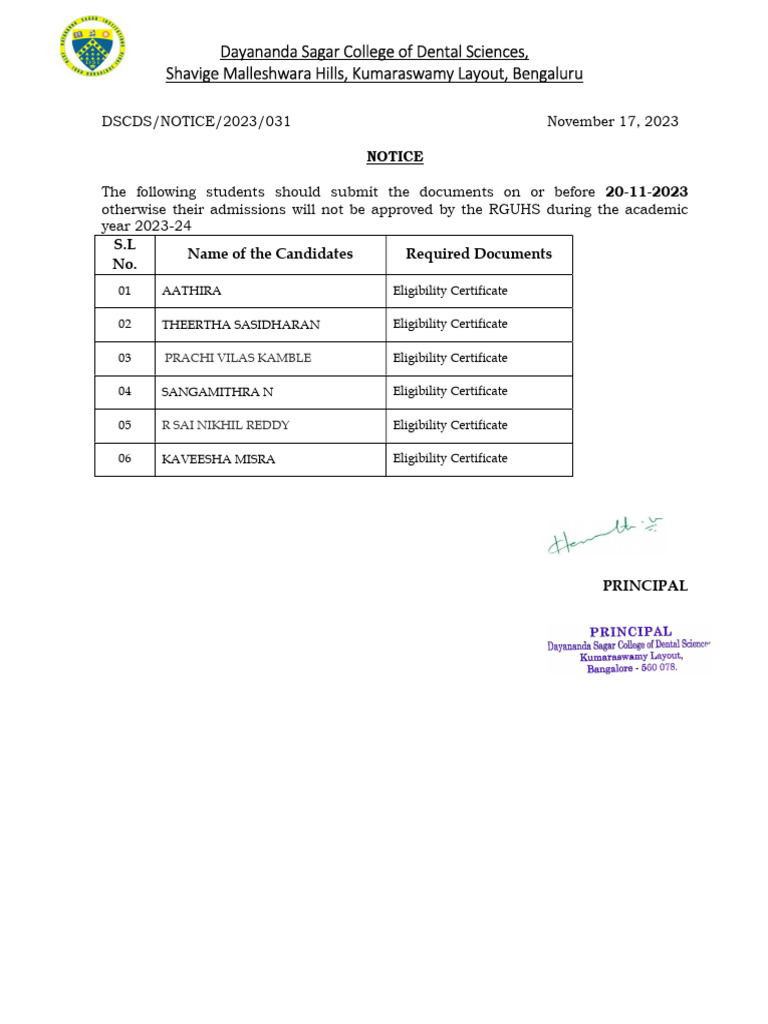 I MDS 2023-24 - Documnets To Be Submit Before-20!11!2023 | PDF