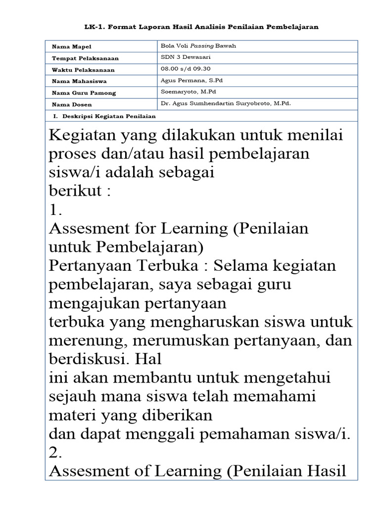2.3.8.d Format Hasil Asesmen Pembelajaran - Agus Permana | PDF