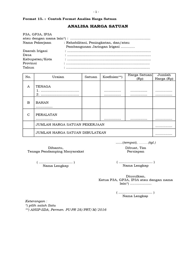 Format 15 - Contoh Format Analisa Harga Satuan | PDF
