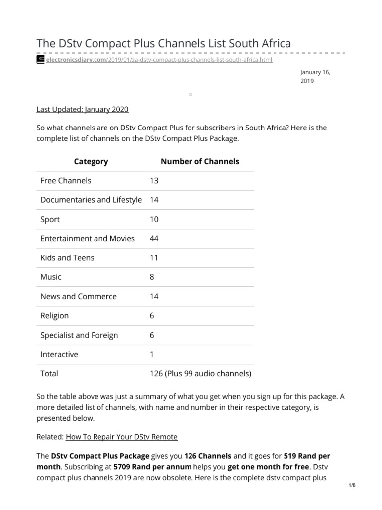 DSTV Compact Plus SA Electronics Diary | PDF | Video | Entertainment