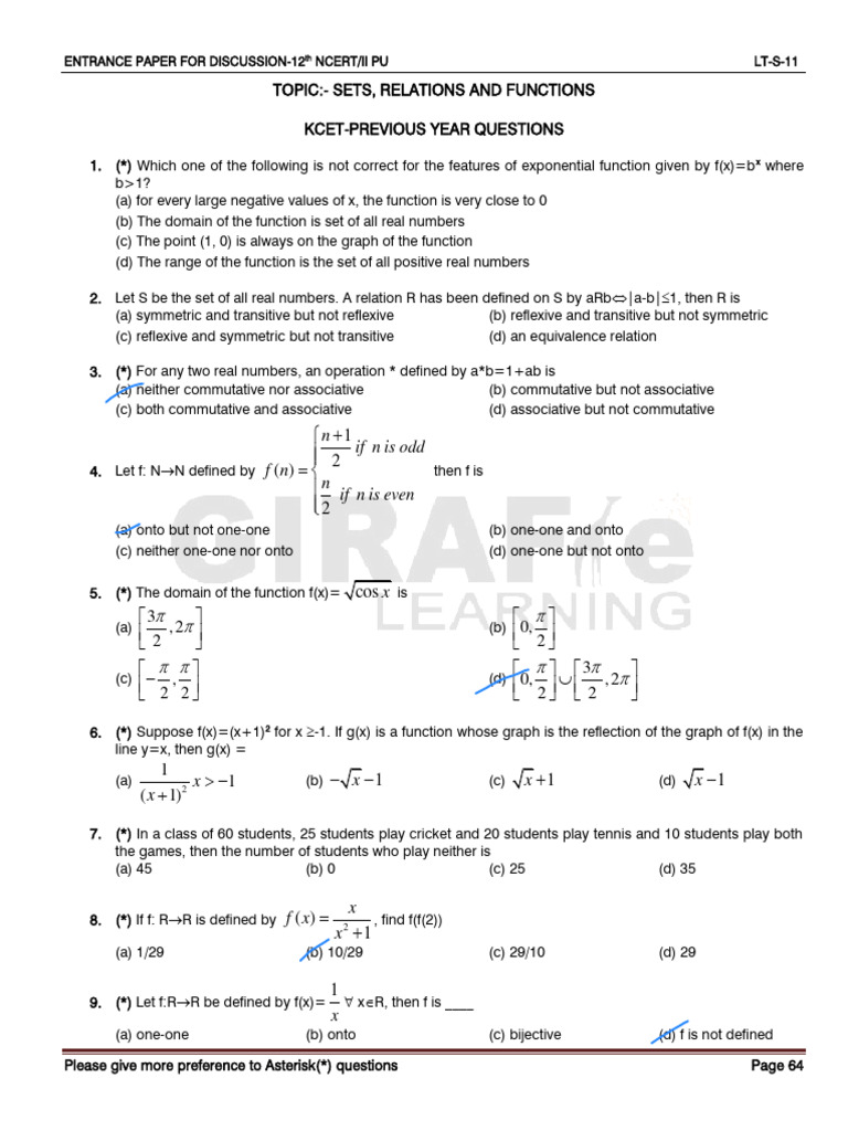 8 - S-11 Kcet-Sets, Relations and Functions | PDF | Function (Mathematics) | Analysis