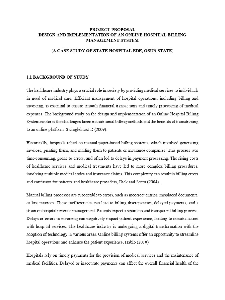PROJECT PROPOSAL Hospital Billing | PDF | Health Care | Patient