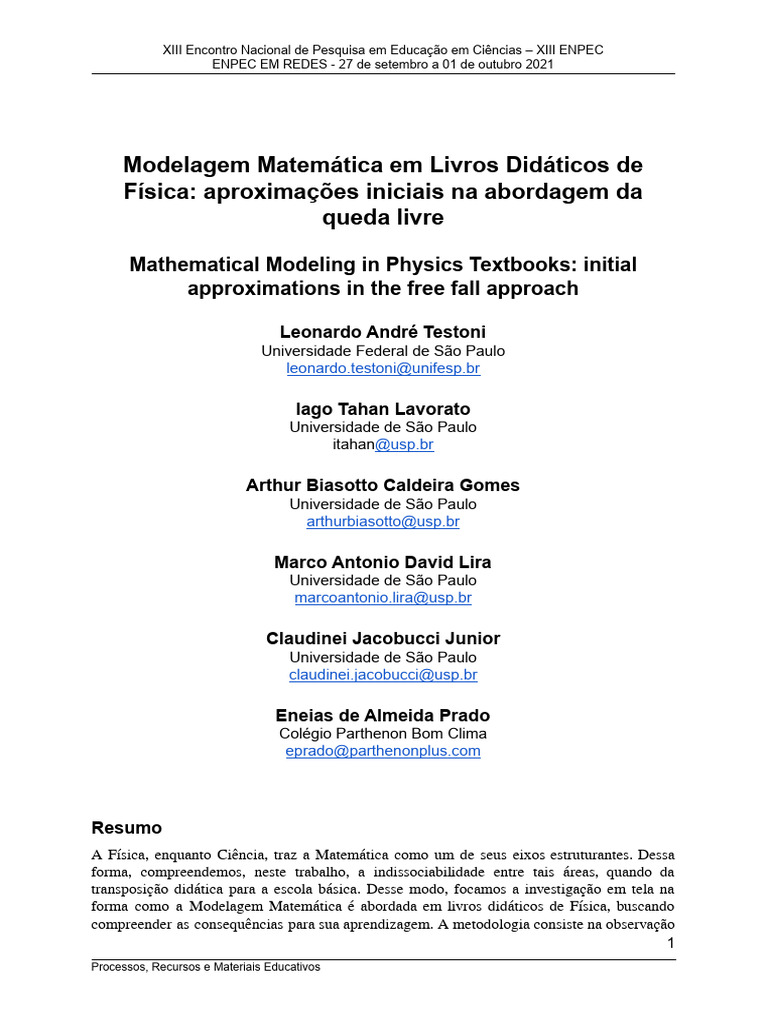 Modelagem Matemática em Livros Didáticos de | PDF | Física | Science