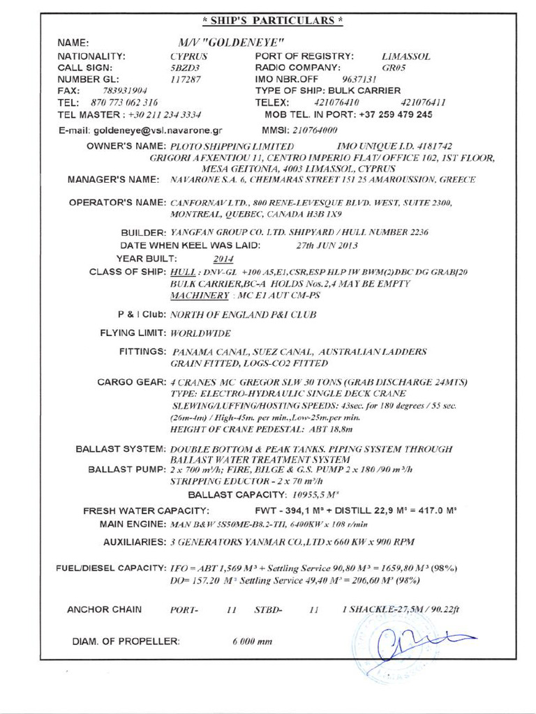 Ships Particulars | PDF