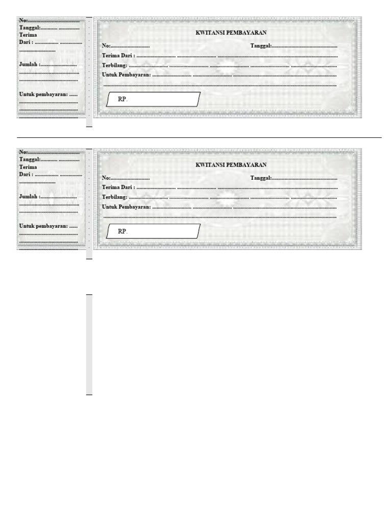 Template Kwitansi Pembayaran Kosong | PDF | Pengelolaan Keuangan & Uang ...