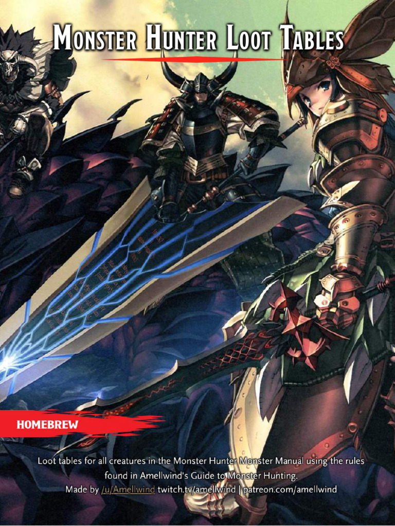 Monster Hunter Monster Loot Tables For DnD5e | PDF