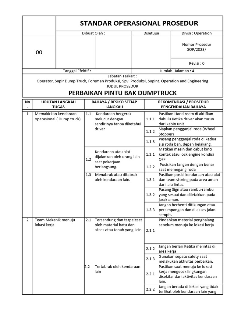 SOP Perbaikan pintu bak DT | PDF