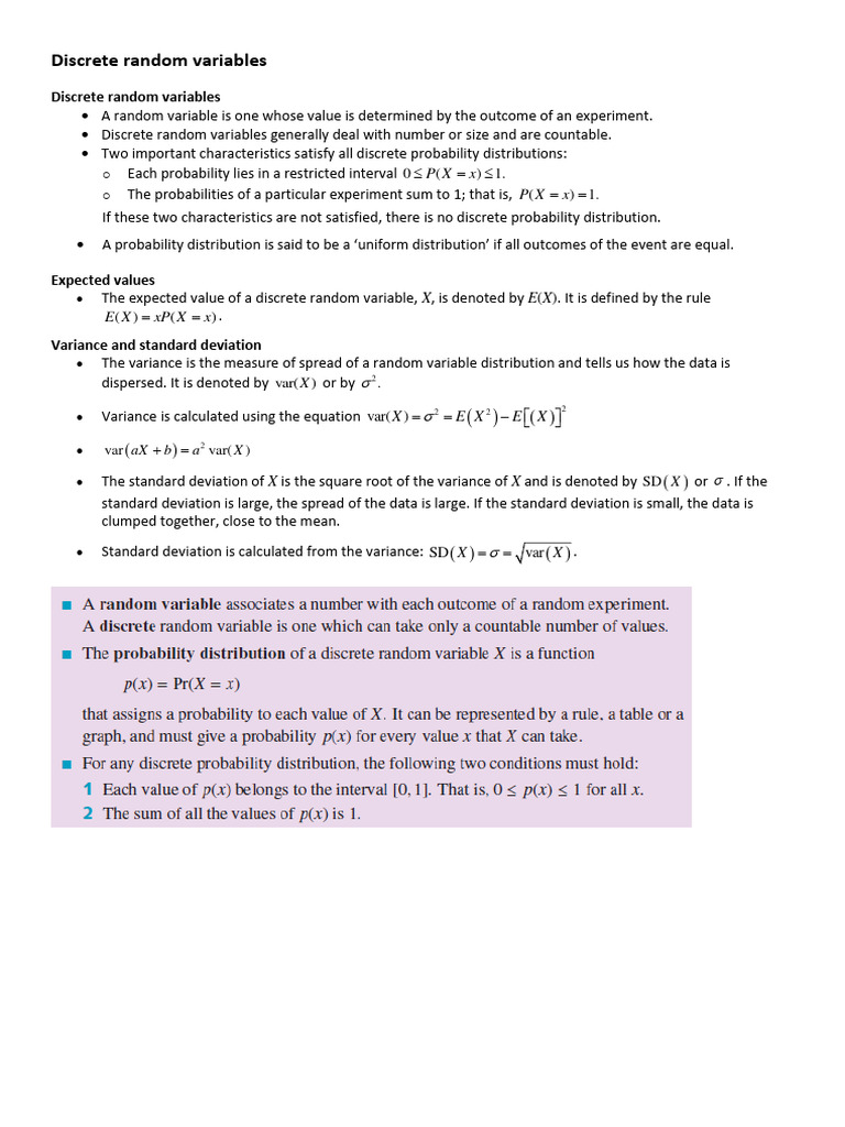 Discrete Random Variables Topic Summary | PDF | Teaching Methods ... Discrete Random Variables Topic Summary | PDF | Teaching Methods ...