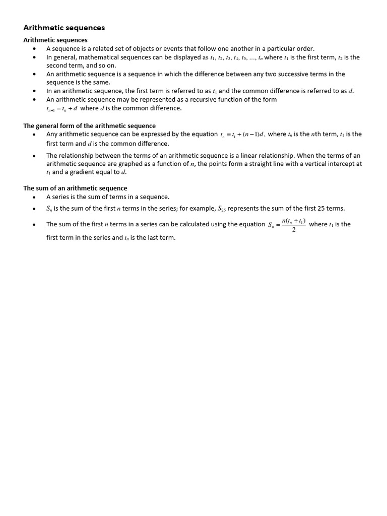 Arithmetic and Geometric Sequences and Series Topic Summary | PDF ...