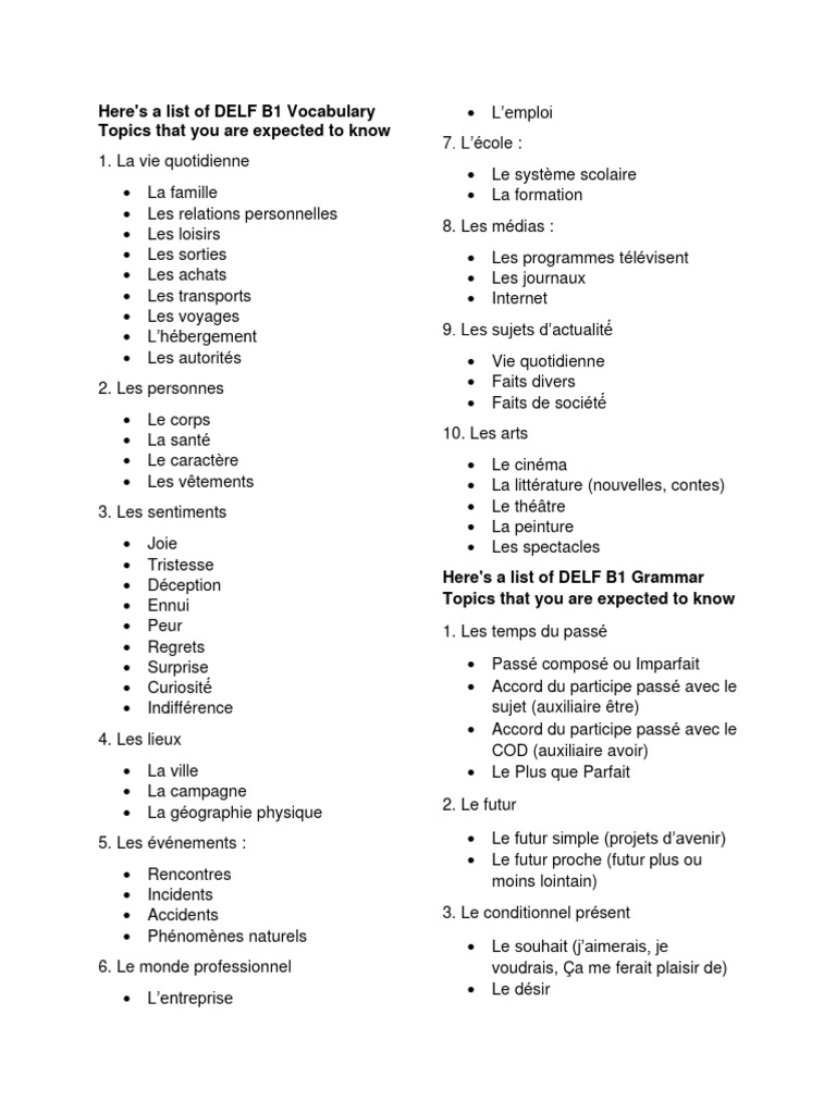 Vocabulaire et Grammaire DELF B1 | PDF | Adverbe | Verbe