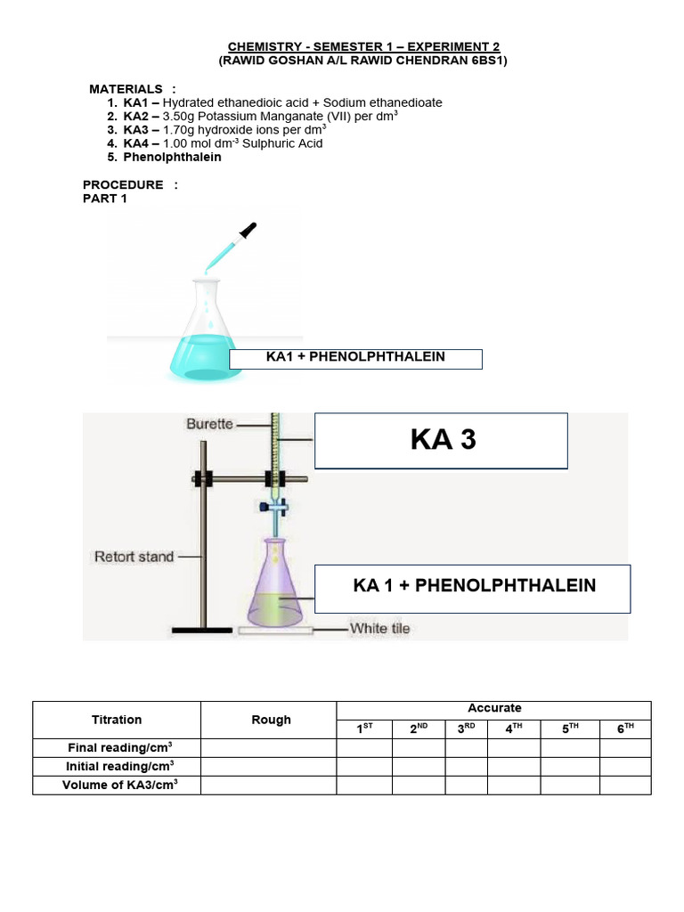 Chemistry - Semester 1 - Experiment 2 | PDF