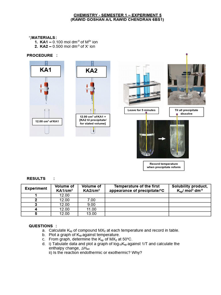 Chemistry - Semester 1 - Experiment 5 | PDF