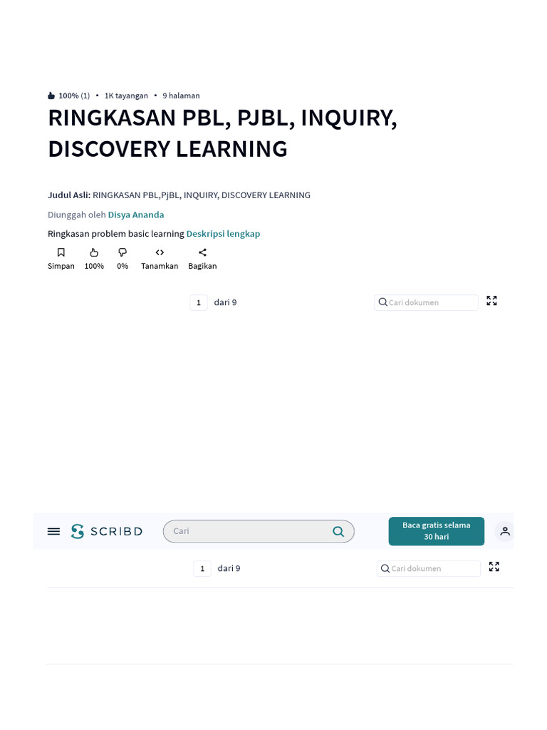 Ringkasan PBL, PJBL, Inquiry, Discovery Learning - PDF | PDF