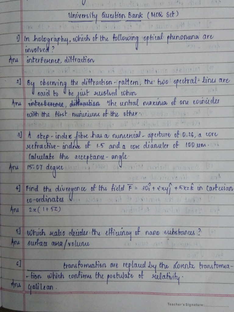 PHYSICS MU QB COMPLETE SOLN | PDF | Holography | Diffraction