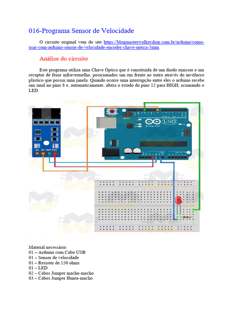 016-Programa Sensor de Velocidade | PDF | Arduino | Diodo emissor de luz