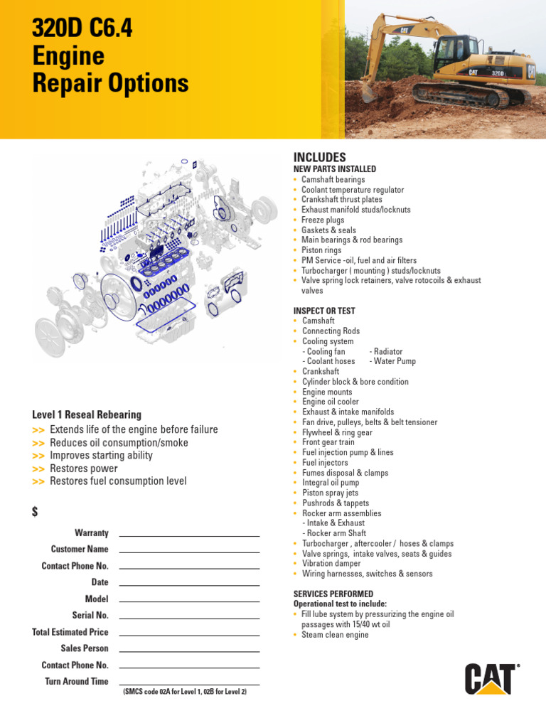 320D Level 1 Engine Overhaul Spec Sheet V2 | PDF | Engines | Piston