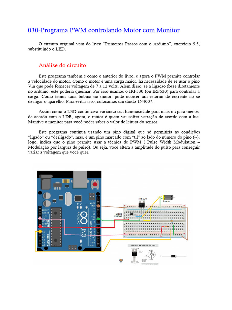 030-Programa PWM Controlando Motor Com Monitor | PDF | Arduino ...
